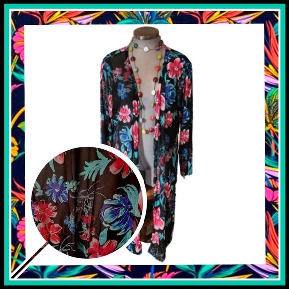 love J | Swim | Pretty Black Mesh Floral Print Duster 4x Nip | Poshmark